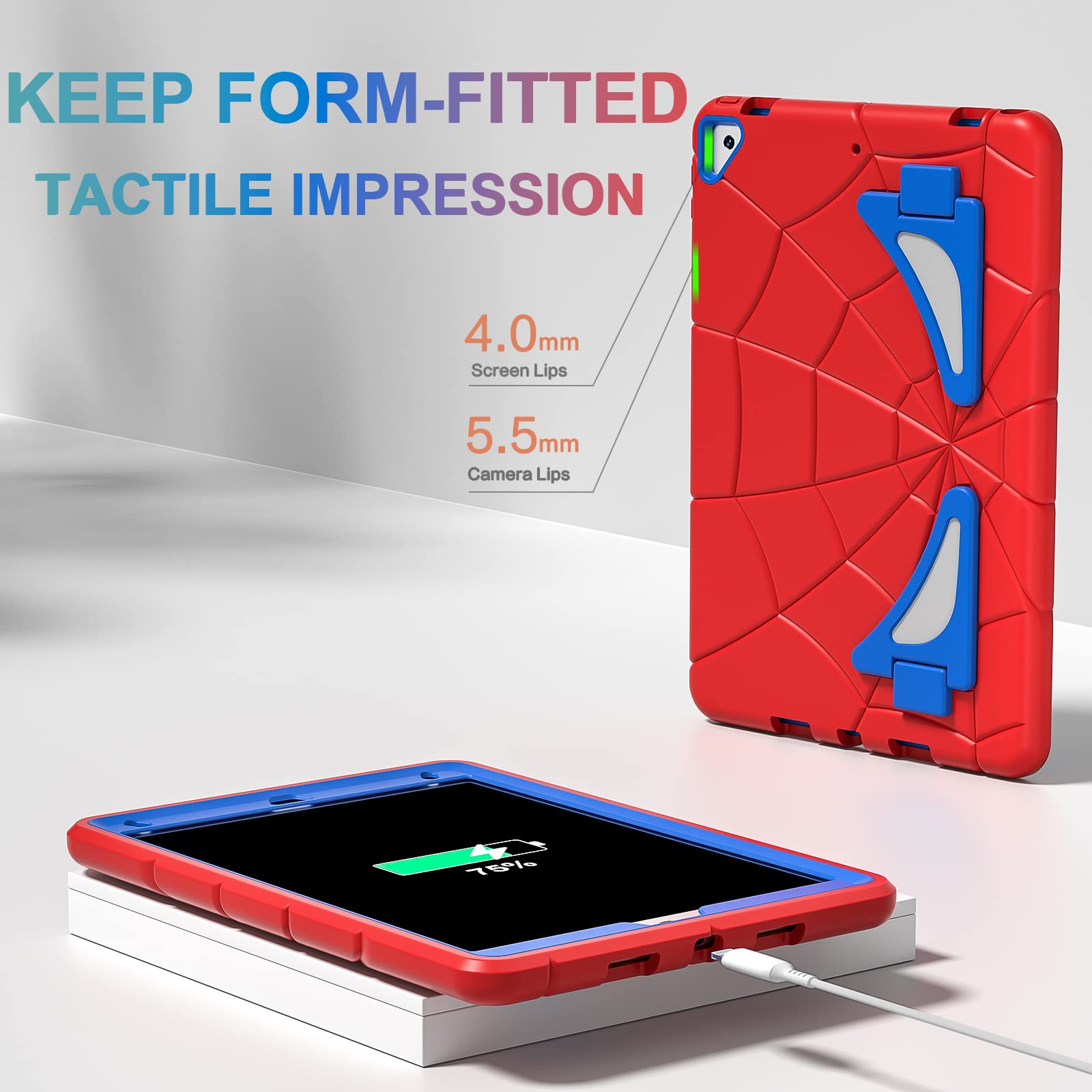 Nitupai Case for iPad 9th Generation/iPad 8th 7th Generation 10.2 inch 2021/2020/2019 Heavy Duty Shockproof Rugged Protective Cover 10.2'' with Stand Kids, Red+Blue