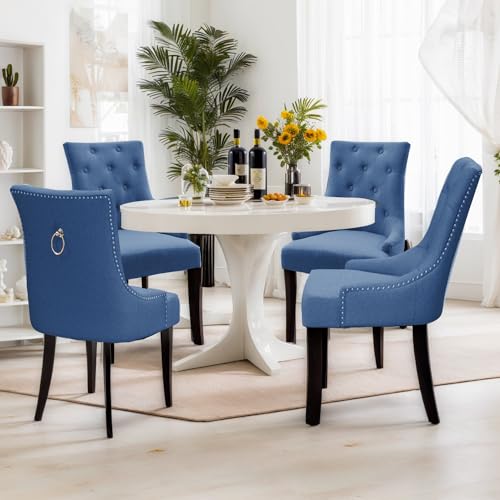 Fangflower Button Tufted Parsons Dining Chairs Set of 2 with Upholstered Fabric, High Back, Padded Seat for Kitchen Living Room Lounge, Blue