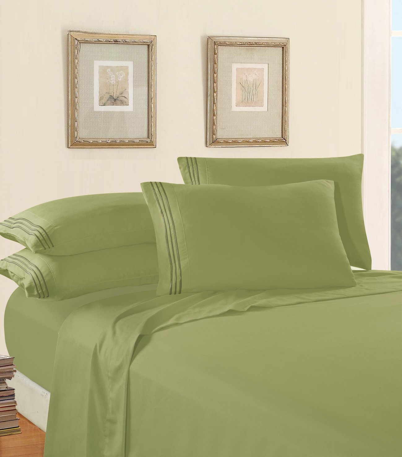 Elegant Comfort Luxurious Soft 1500 Premier Hotel Quality 4-Piece Bed Sheet Set Wrinkle and Fade Resistant Bedding Set, Deep Pocket up to 16inch, Full, Sage/Green