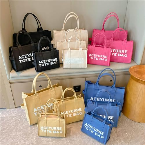 The Medium Tote Bag for Women, Canvas Crossbody Purse Handbag Bags with Zipper for Work, School, Travel(White)