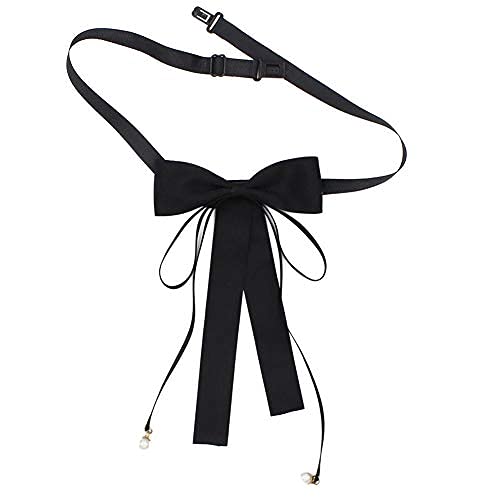 FASELE JKQBUX Elegant Bow Tie for Women Girls,Ladies Party Long Pre Adjustable Pearl Bow Tie Necktie Bowtie female ribbon Women Ties Black