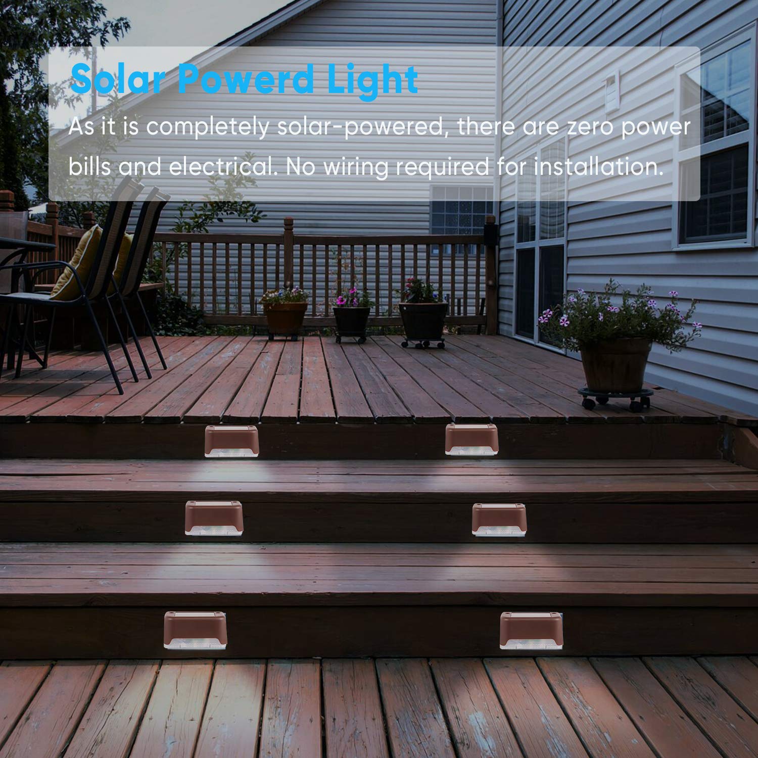HAFUNA Solar Deck Lights Outdoor, 8Pcs Waterproof LED Solar Powered Step Lamp, Warm White Decorative Lighting Auto On/Off for Stairs Garden Patio Fence Yard
