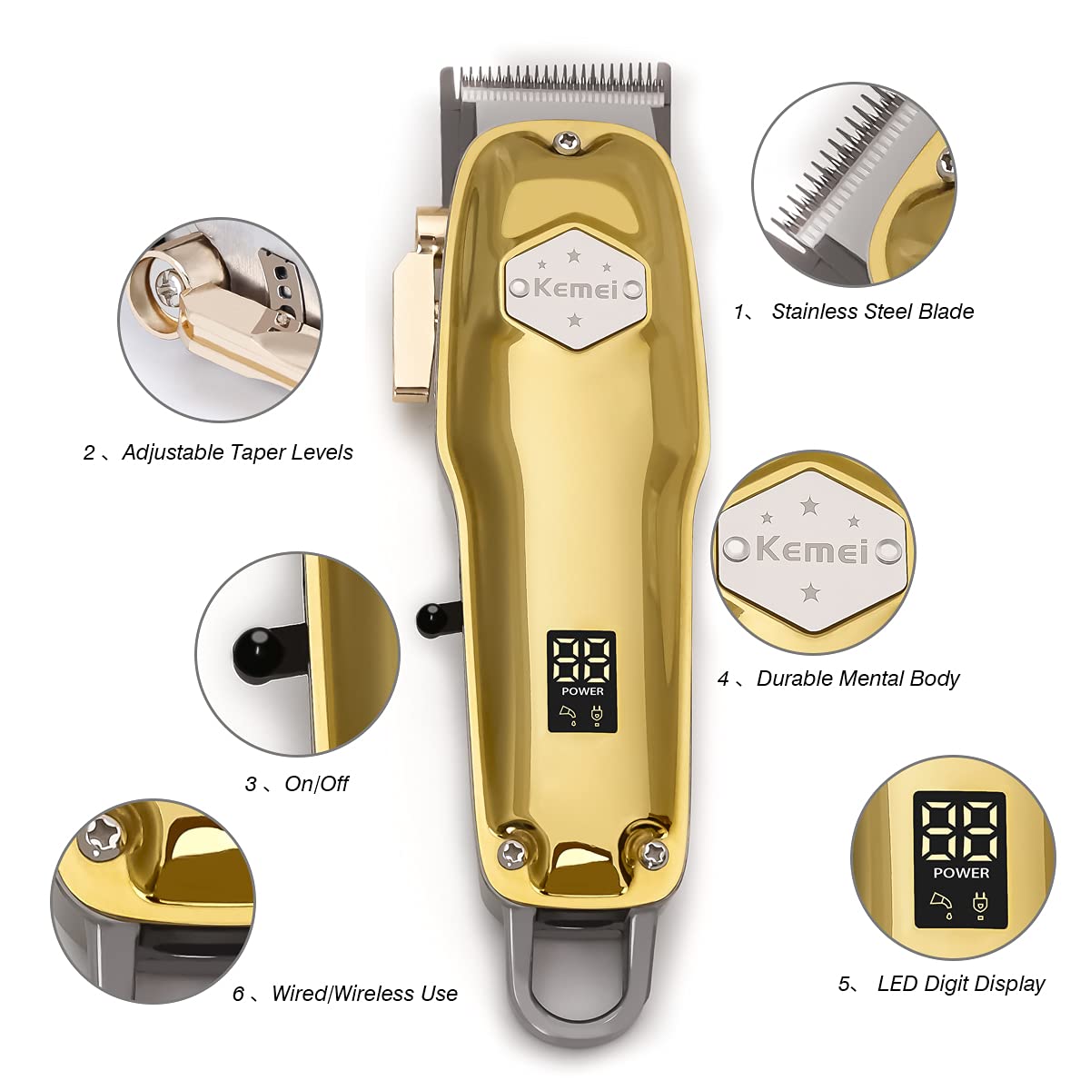 Hair Clippers for Men, Professional Barber Clippers Cordless Beard Trimmer Grooming Kit with LED Display USB Rechargeable, Upgraded Motor Powerful and Quiet