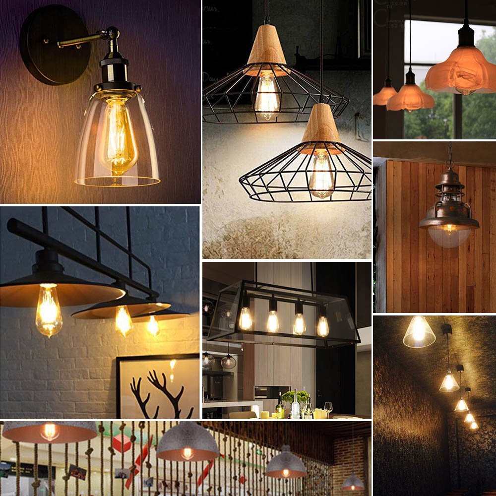 Edison LED Light Bulbs, Amber, Dimmable, 4W=60W Equivalent, 2700K, E26 Medium Base, 500LM, Warm White ST64, Antique Vintage Style Light, Squirrel Cage Filament,Golden Glass,4-Pack