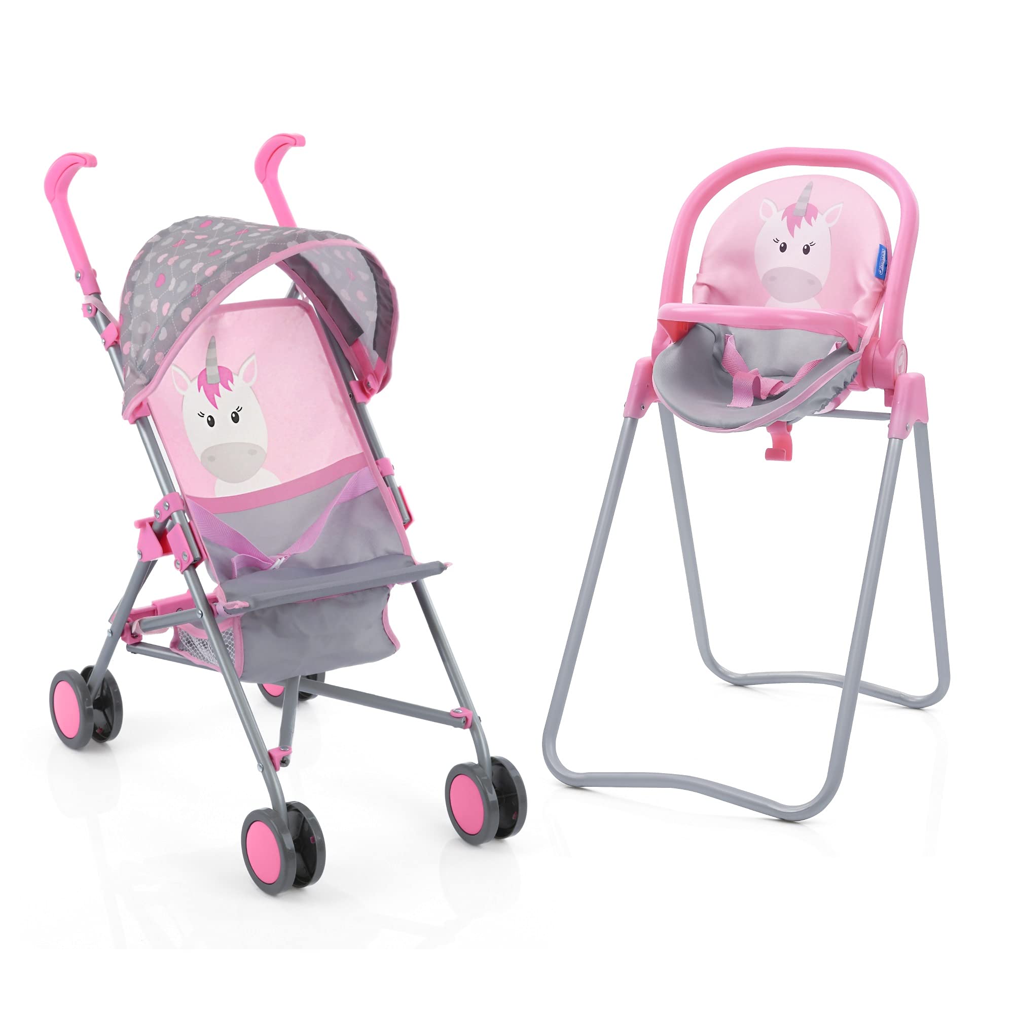 Hauck Unicorn Doll Stroller & Care Set Includes a Doll Stroller, Swing and high Chair Combo, Multi