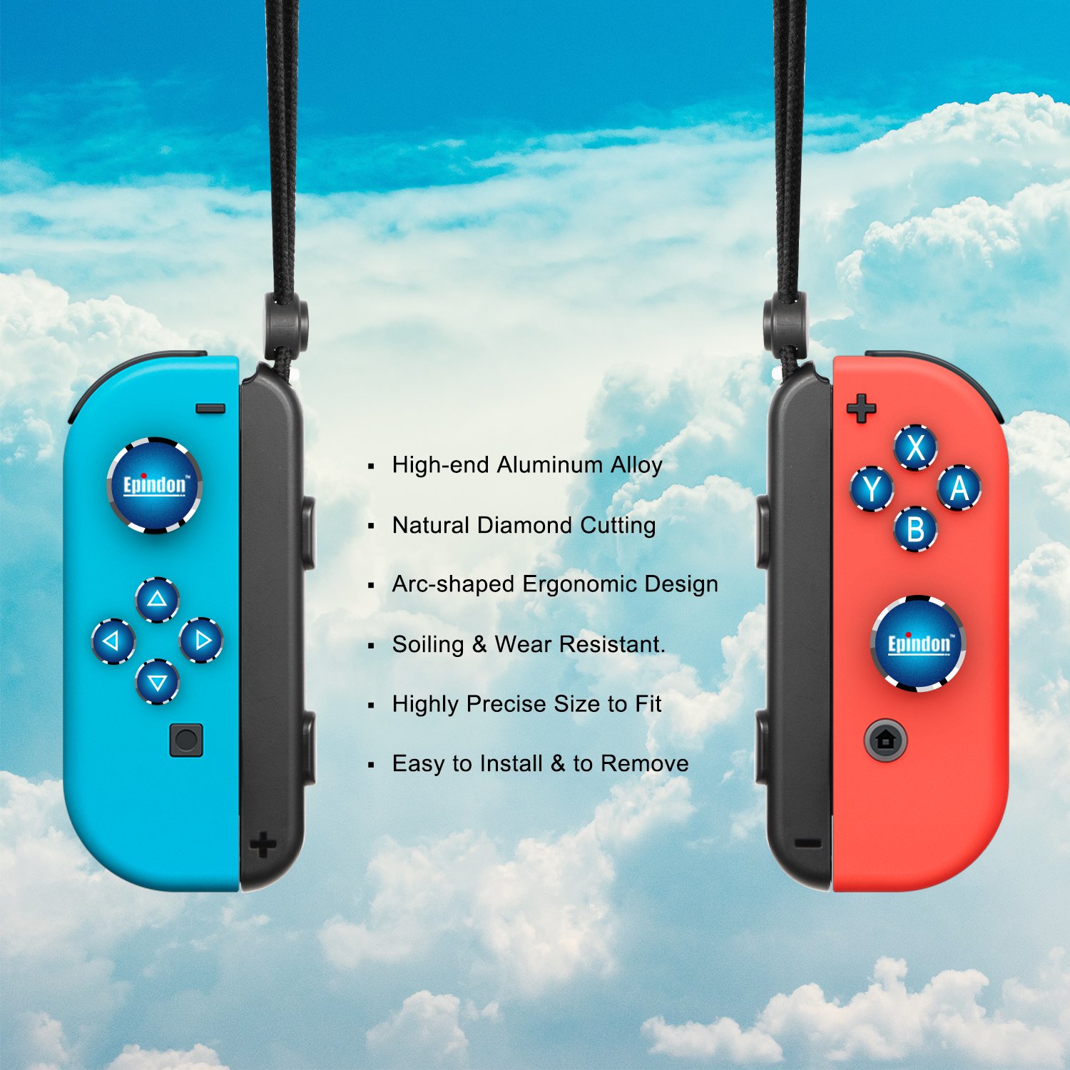 Epindon Joy-Con Analog Caps, Nintendo Switch Thumb Grips with ABXY Direction Action Buttons Cover - Navy Blue
