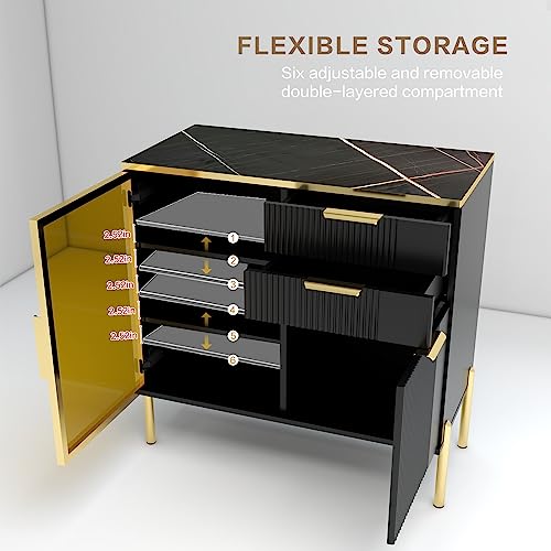 scolyk Buffet Cabinet with Storage:Black Cabinet with Drawers,Farmhouse Coffee Bar Cabinet with Storage,Black Buffet Cabinet,Kitchen Sideboard Cabinet