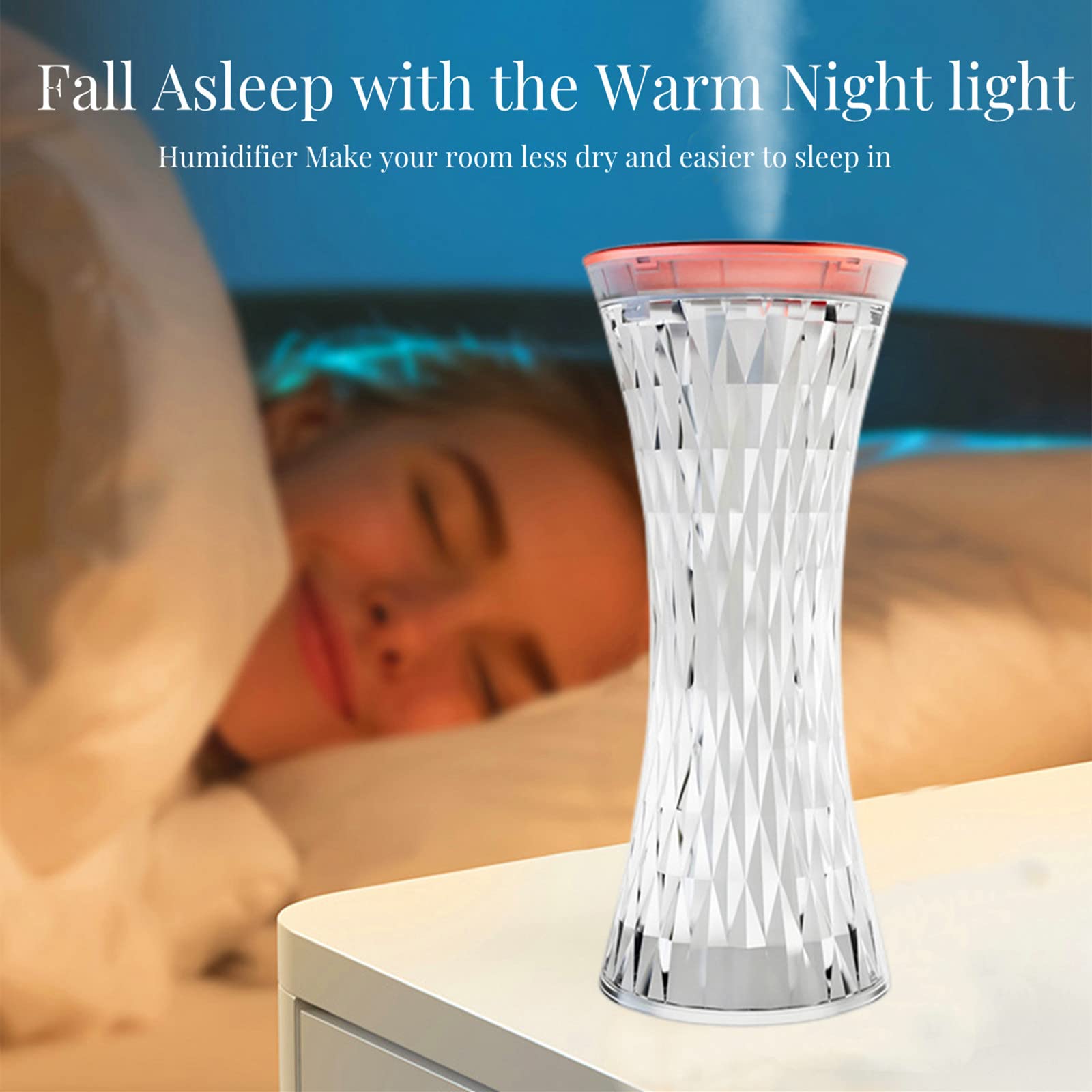 Narvokey Crystal Table Lamp with Humidifiers for Bedroom,18 Color Auto Changing Diamond Bedside Lamp for Bedroom Living Room,Girlfriends Gift