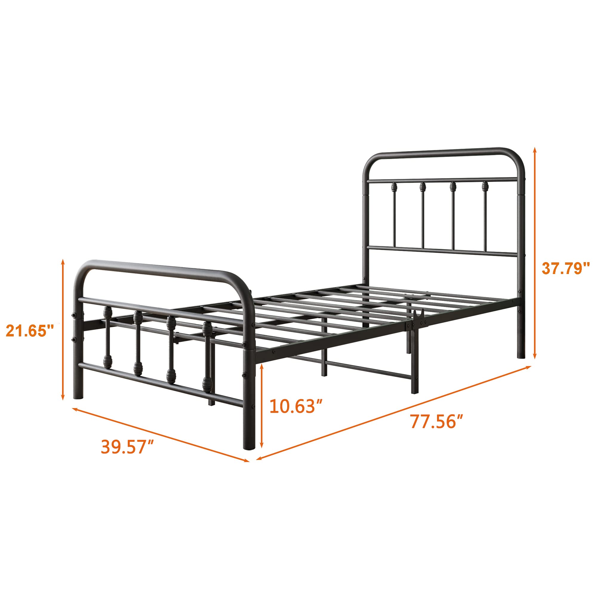 Elegant Home Products King Bed Frame with Headboard and Footboard,Metal Platform Bed Frame King Size,No Box Spring Needed,Mattress Foundation,Sturdy Steel Slat Support,Easy Assembly,Black