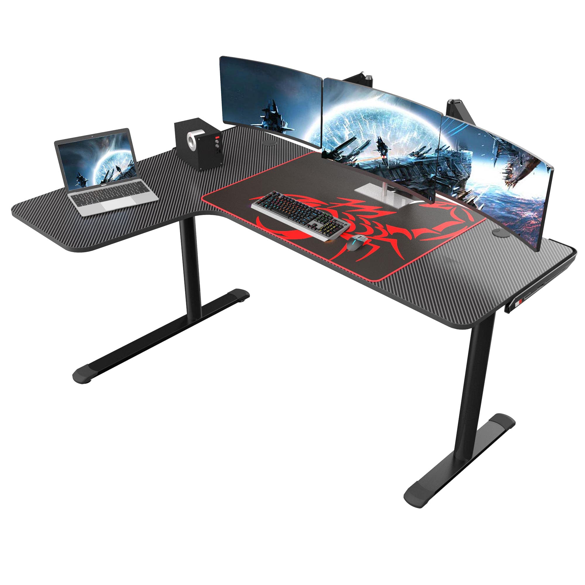 EUREKA ERGONOMIC 60 Inch L60 L Shaped Gaming Desk with Height Adjustable Computer Tower Stand for Home Office Workstation
