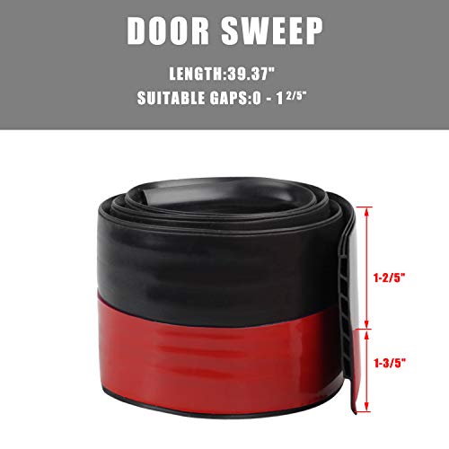 Upgraded Door Draft Stopper for Large Gap,Widened Door Sweep Seal Gap Up to 1-2/5" for Interior, Exterior and Garage Doors- Keeping Draft,Dust, Noise, Unwanted Light and Pests Out, 3" W x 37" L,Black