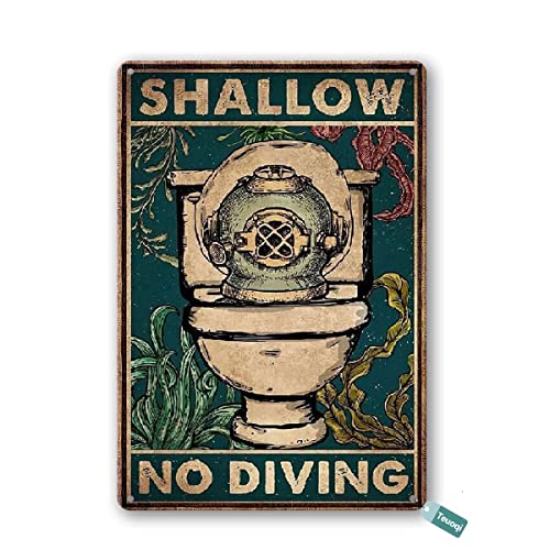 Scuba Shallow No Diving Funny Metal Sign Home Decor Wall Art Decoration for Garage Bar Restaurant Kitchen Cafe Pub 8x6in