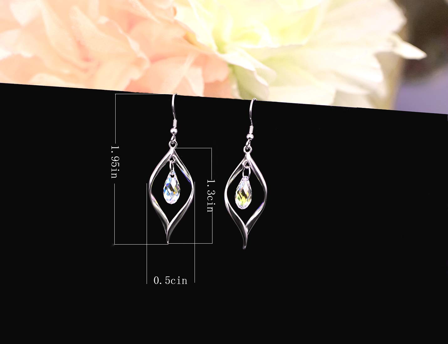 Fashion Swarovski Crystal Twist Leaf 925 Sterling Silver Drop Earrings for Women in Gold-plated