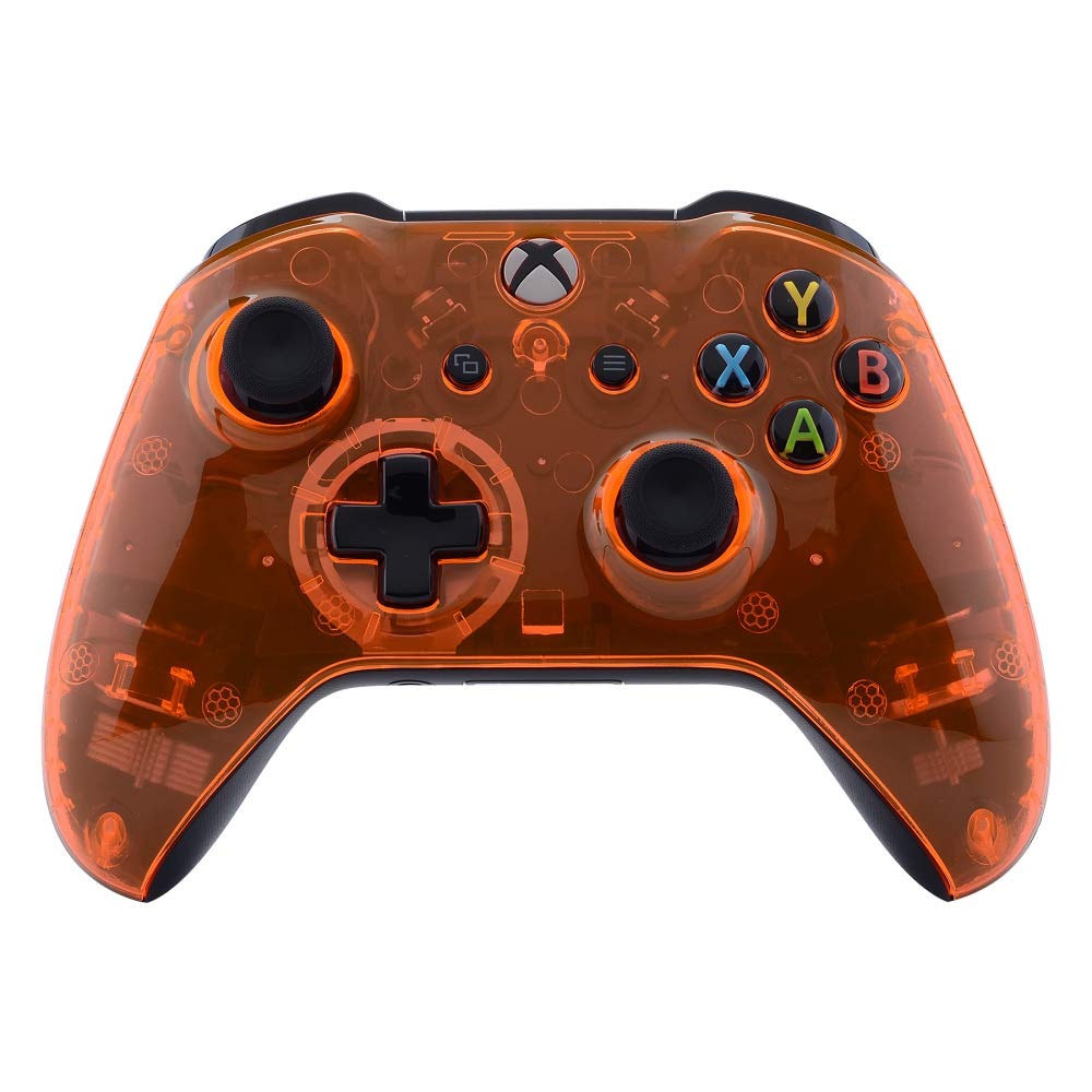 eXtremeRate Transparent Crystal Clear Orange Faceplate Cover for Xbox One Wireless Controller (Model 1708), Custom Case Front Housing Shell for Xbox One S X Controller - Controller NOT Included