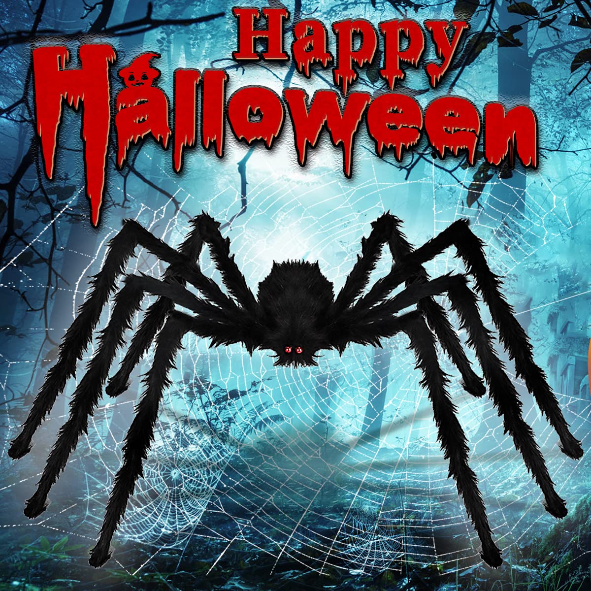 Halloween Spider Decorations, 4 Pcs Gaint Spiders Halloween Decorations Outdoor Scary, Halloween Spider Scary Fake Spiders Halloween Decor for Outside House Indoor Yard Haunted House Window