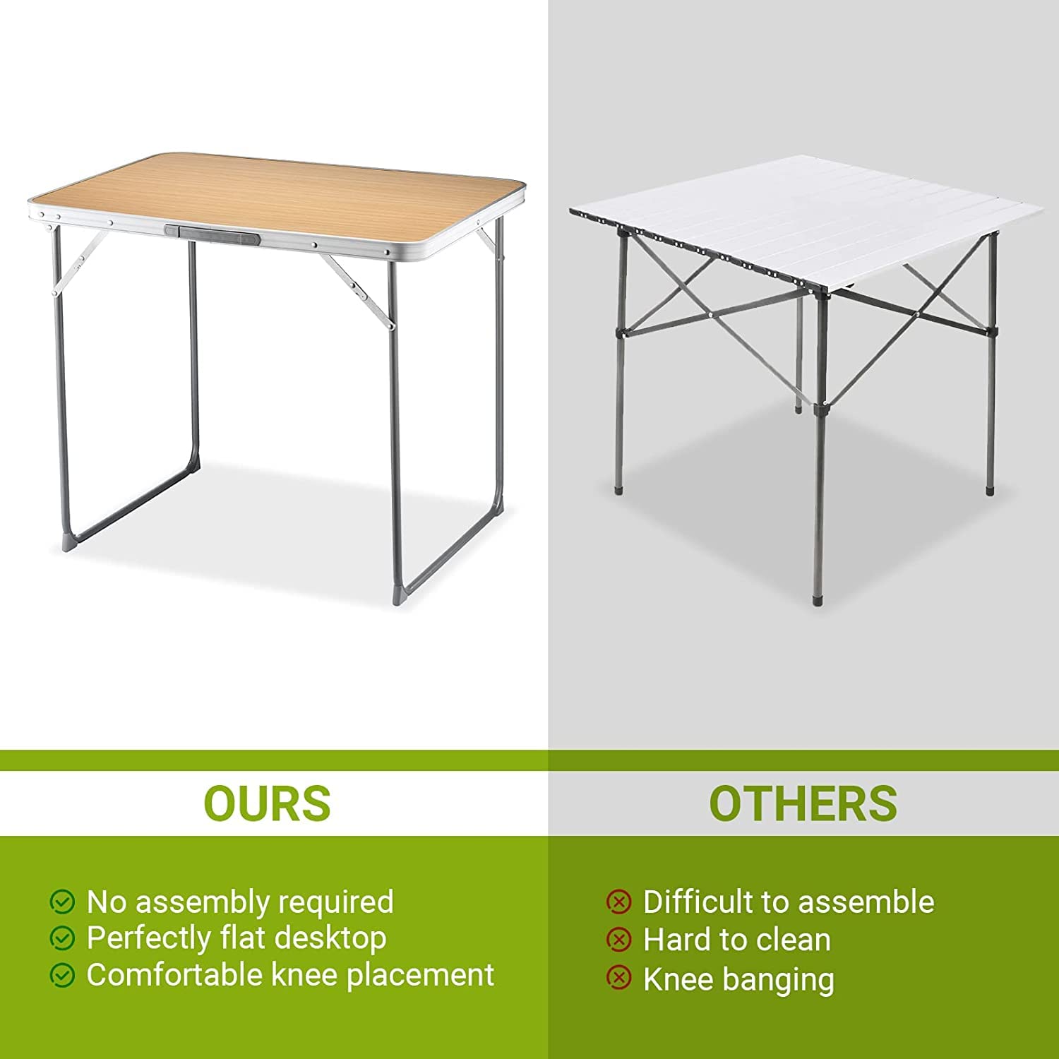FUNDANGO Folding Table, Portable Picnic Camping Table, Reinforced Steel Frame Folding Card Table with Handle, Easy to Carry and Clean, Great for Outdoor Beach BBQ Backyard, Black