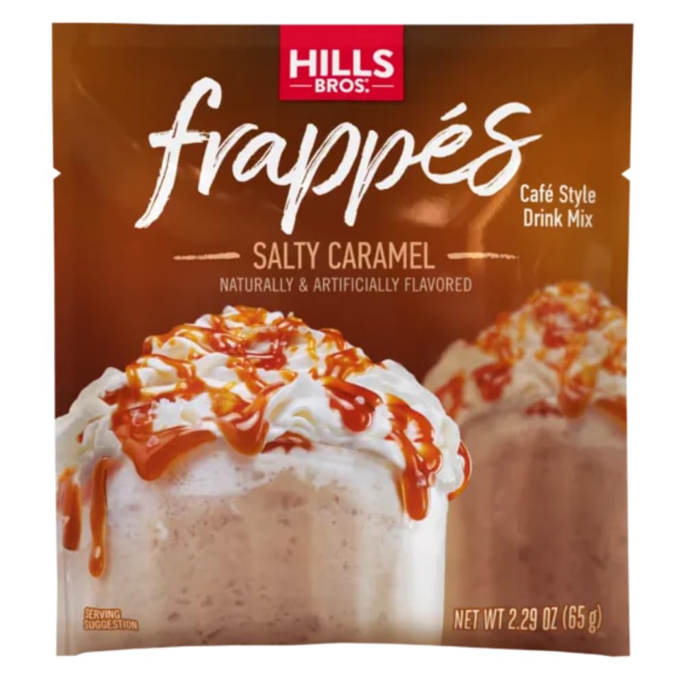 Hills Bros. FrappĆ©s, Salty Caramel Drink Mix, 12 Count (2.3 oz Packets) ā Gluten Free, Kosher Certified, Easy to Make, Sweet, Creamy & Salty Tasting