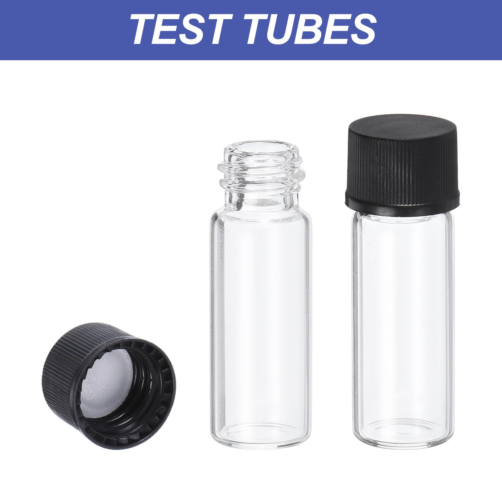PATIKIL 2ml Clear Glass Vials, 100 Pack Sample Vials with Screw Cap Reagent Media Bottle Leak-Proof Liquid Sample Glass Vial for Lab Laboratory