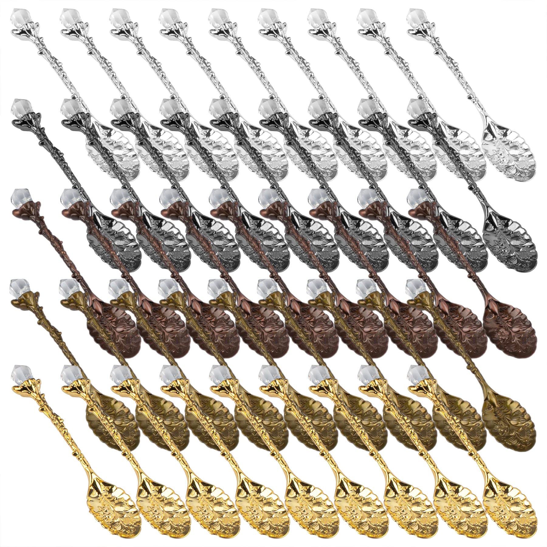 Framendino, 50 Pack Retro Coffee Spoons Vintage Crystal Alloy Tea Spoons for Home Kitchen Office