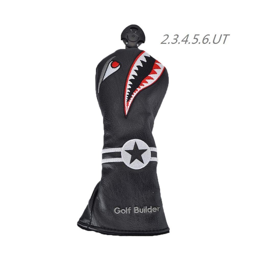 GOOACTION Shark Golf Club Hybrid Head Cover with Creative Cartoon Animal Pattern Synthetic Leather Golf Clubs Headcovers (2.3.4.5.6.UT)