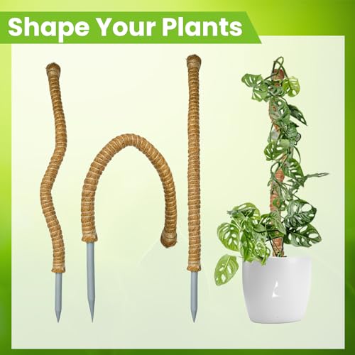 MGMH Coco Coir Moss Pole for Plants, 2 Sticks 25 Inch Bendable Plant Stakes Made of Real Coco Coir, Good for Climbing Plants Monstera and Other Creeper Plants Grow Upwards