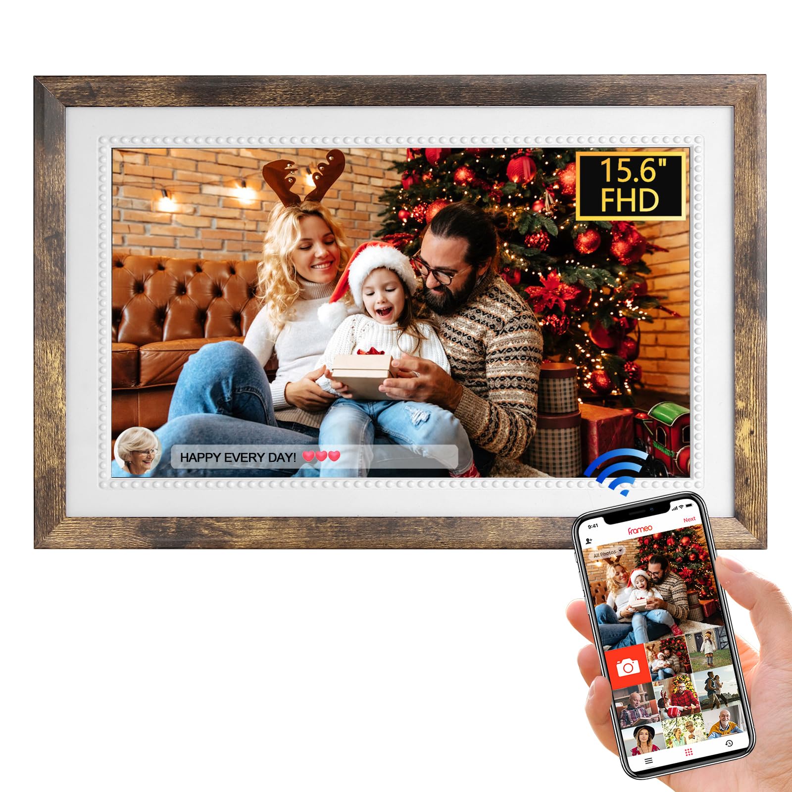 FRAMEO 32GB Smart Digital Picture Frame 15.6inch Large WiFi Digital Photo Frame 1920 * 1080IPS FHD Touchscreen Digital Photo Frame Share Photos and Videos for Free with The app-The Best Gift Guide