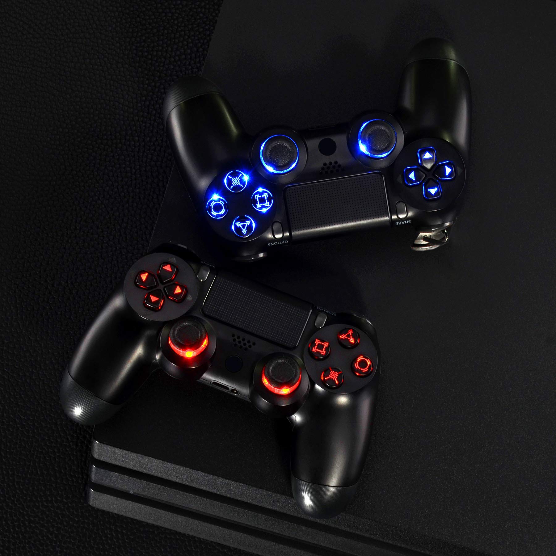 eXtremeRate Multi-Colors Luminated D-pad Thumbsticks Face Buttons (DTF) LED Kit for PS4 Controller 7 Colors 9 Modes Touch Control with Classical Symbols Buttons - Controller NOT Included