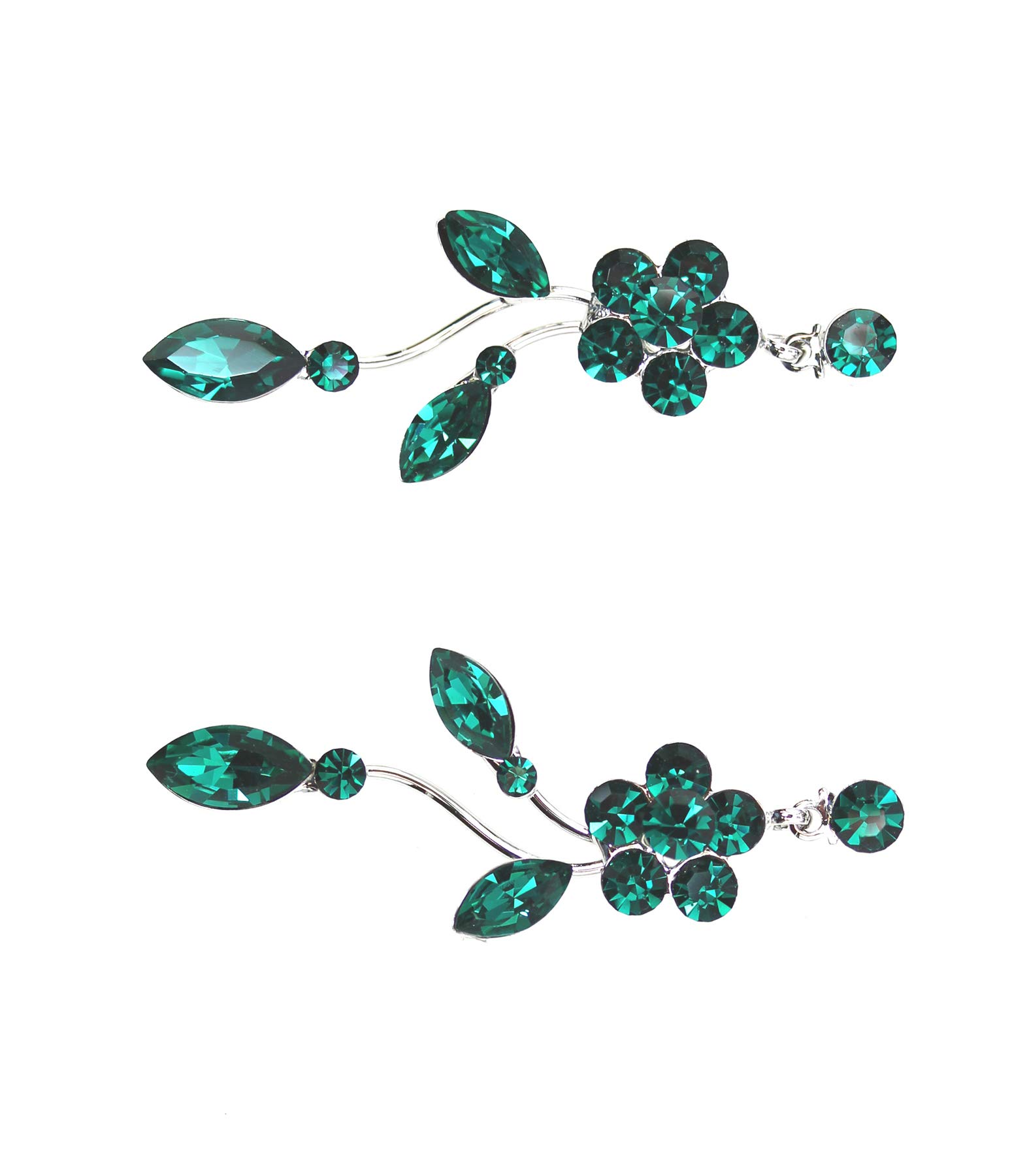 Faship Gorgeous Green Rhinestone Crystal Floral Necklace Earrings Set - Green