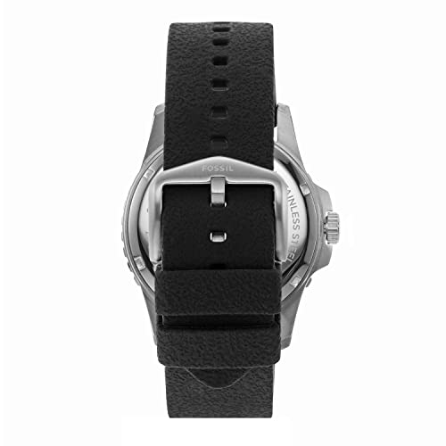 Fossil Men's Fossil Blue Quartz Stainless Steel and Silicone Three-Hand Watch, Color: Silver, Black (Model: FS5947)
