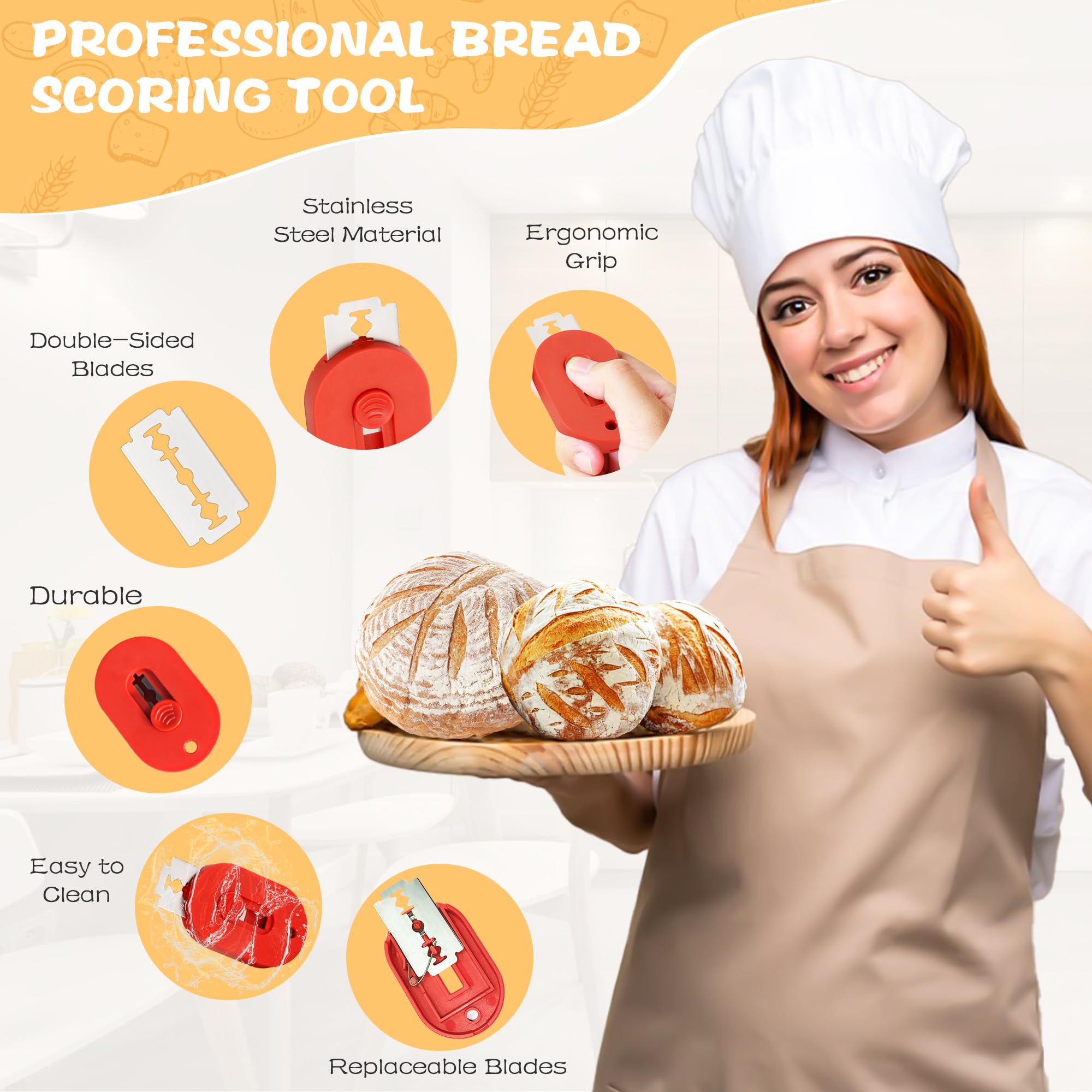 MGVK Bread Lame for Dough, Extractable & Magnetic Bread Lame Tool with 5PCS Blades for Artisan Bread, Essential Sourdough Bread Baking Supplies (Red)