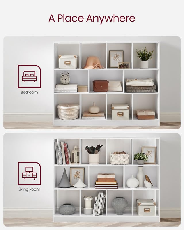VASAGLE Bookshelf, Bookcase, Book Shelf, Storage Shelf, with 11 Storage Compartments, for Study, Bedroom, Living Room, White ULBC054T14