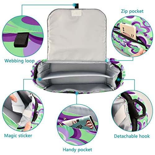 Kigai Retro Daisy Flowers Baby Stroller Organizer with Cup Holders, Secure Hooks Accessories Adjustable Strap Stroller Bag for Bottle, Diaper, Phone, Toys, Baby Items