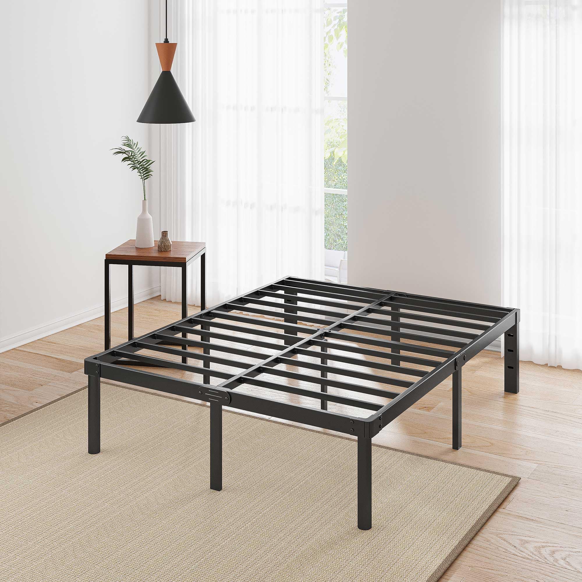 FDLOGW Queen Bed Frame, 12 Inch Queen-Size Bed Frames with Round-Corner Leg, Heavy Duty Steel Slat Mattress Foundation, Easy Assembly, Noise-Free, No Box Spring Needed