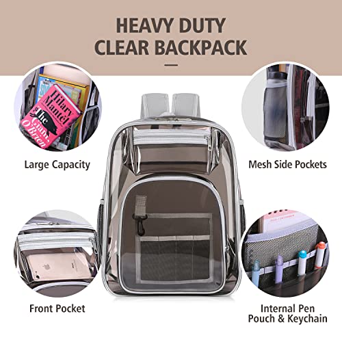 SIMBOOM Clear Backpack, Heavy Duty TPU Transparent Backpacks Large See Through Bookbag with Reinforced Strap for School, Stadium, Security, Work, Travel, College, Sporting Events, Concert (Grey)