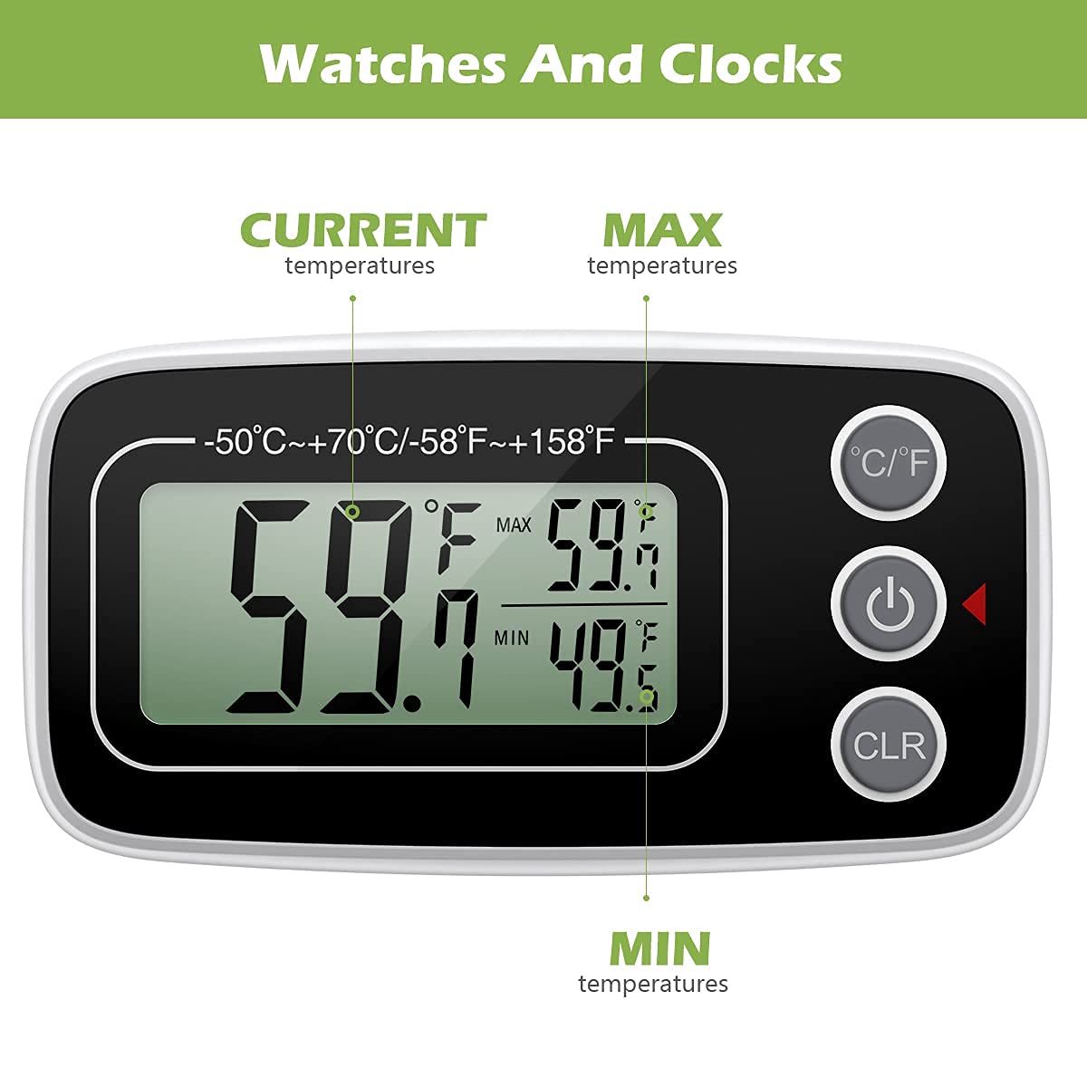 KeeKit Refrigerator Thermometer, 4 Pack Digital Freezer Thermometer, Upgraded Fridge Thermometer with Large LCD Display, Max/Min Record Function for Kitchen, Home, Restaurants - Black