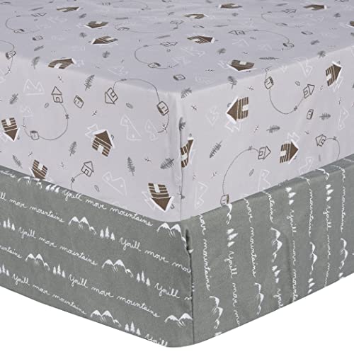 Sammy & Lou Mountain Cabin 2-Pack Microfiber Fitted Crib Sheet Set, Fits Standard Crib Mattress 28 in x 52 in; Fully Elasticized,