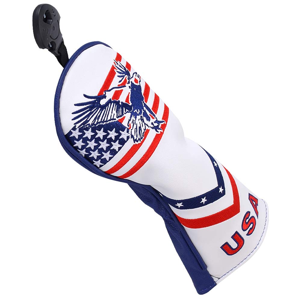 GOOACTION USA Eagle Golf Club Fairway Wood Head Cover American Stars Stripes Flag Pattern Design Leather Patriotic 3 5 Woods Headcover