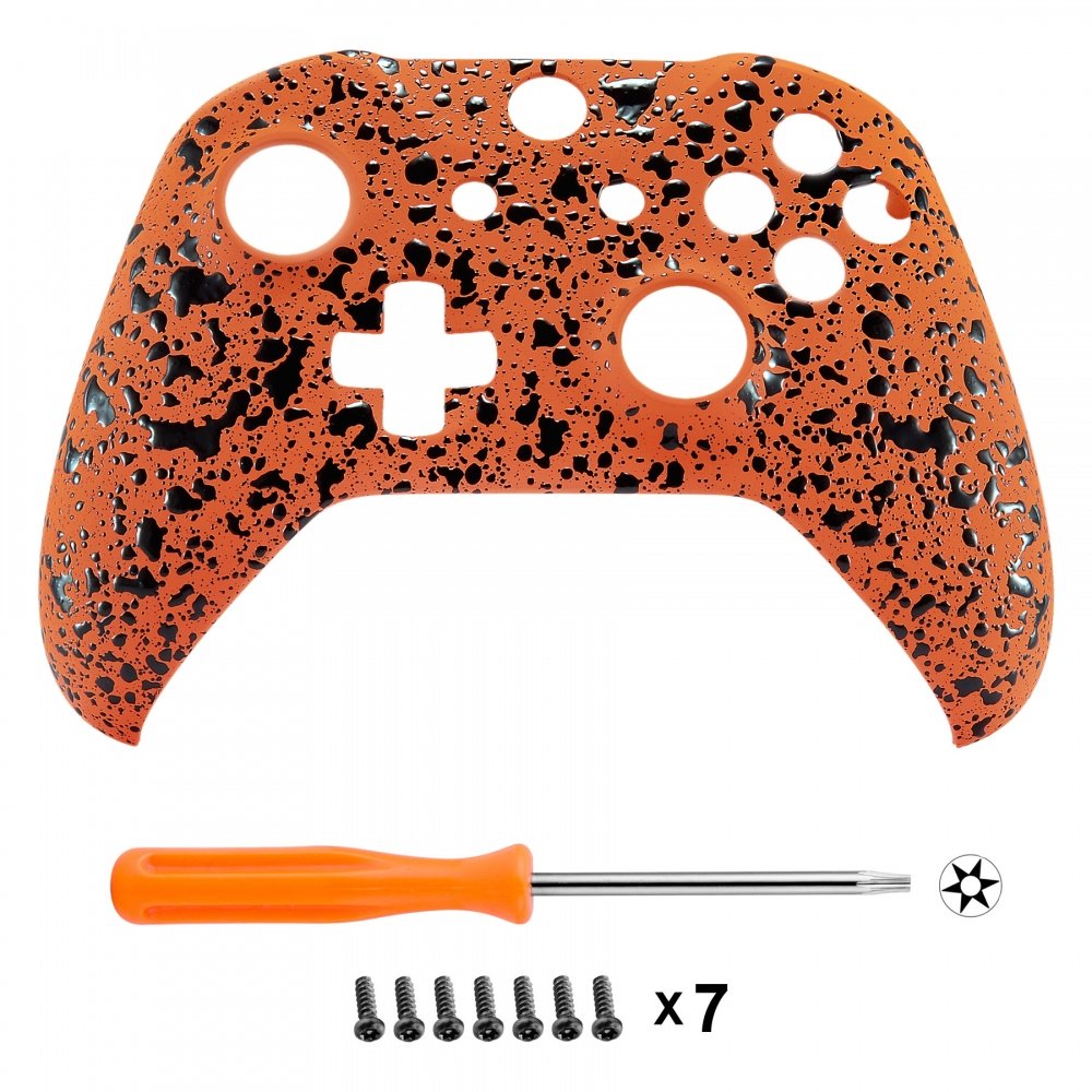 eXtremeRate Textured Orange Faceplate Cover, 3D Splashing Front Housing Shell Case, Comfortable Non-Slip Replacement Kit for Xbox One Wireless Controller Model 1708 - Controller NOT Included