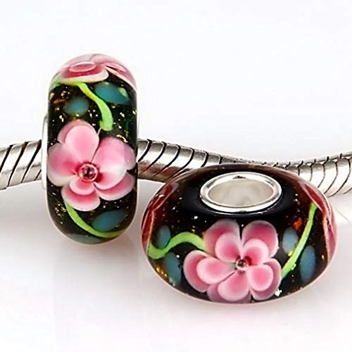 Hawaii Spring Flower Pink Murano Lampwork European Glass Crystal Charms Beads fit for DIY Charm Bracelet & Necklace