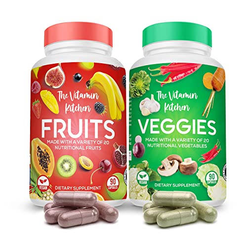 The Vitamin Kitchen Fruit and Veggie Supplements-90 Fruits, 90 Veggies Capsules to Boost Energy Balance - Whole Food Fruits and Vegetable from Nature - Made in USA - Soy & Vegan Free (Pack of 2)