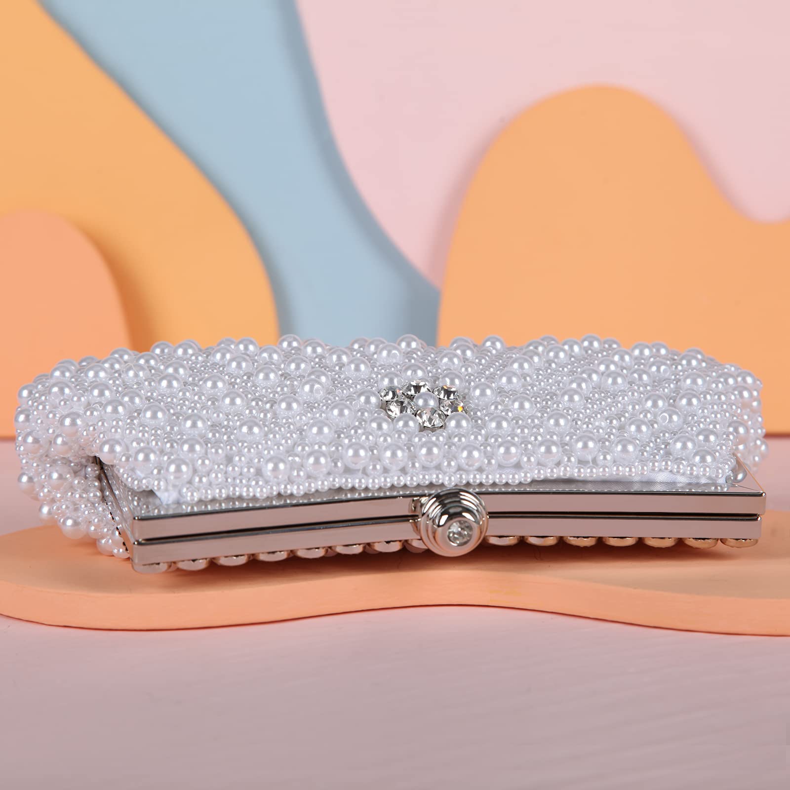 Fawziya Evening Clutch Bling Rhinestone Faux Pearl Soft Novelty Purses For Women Formal-White
