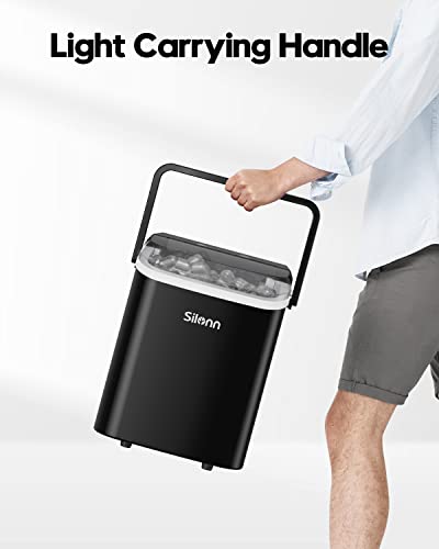 Silonn Countertop Ice Maker Machine with Handle, Portable Makers Countertop, Makes up to 27 lbs. of Per Day, 9 Cubes in 7 Mins, Self-Cleaning Scoop and Basket, Black, 12 x 9 x 12 inches (SLIM06)