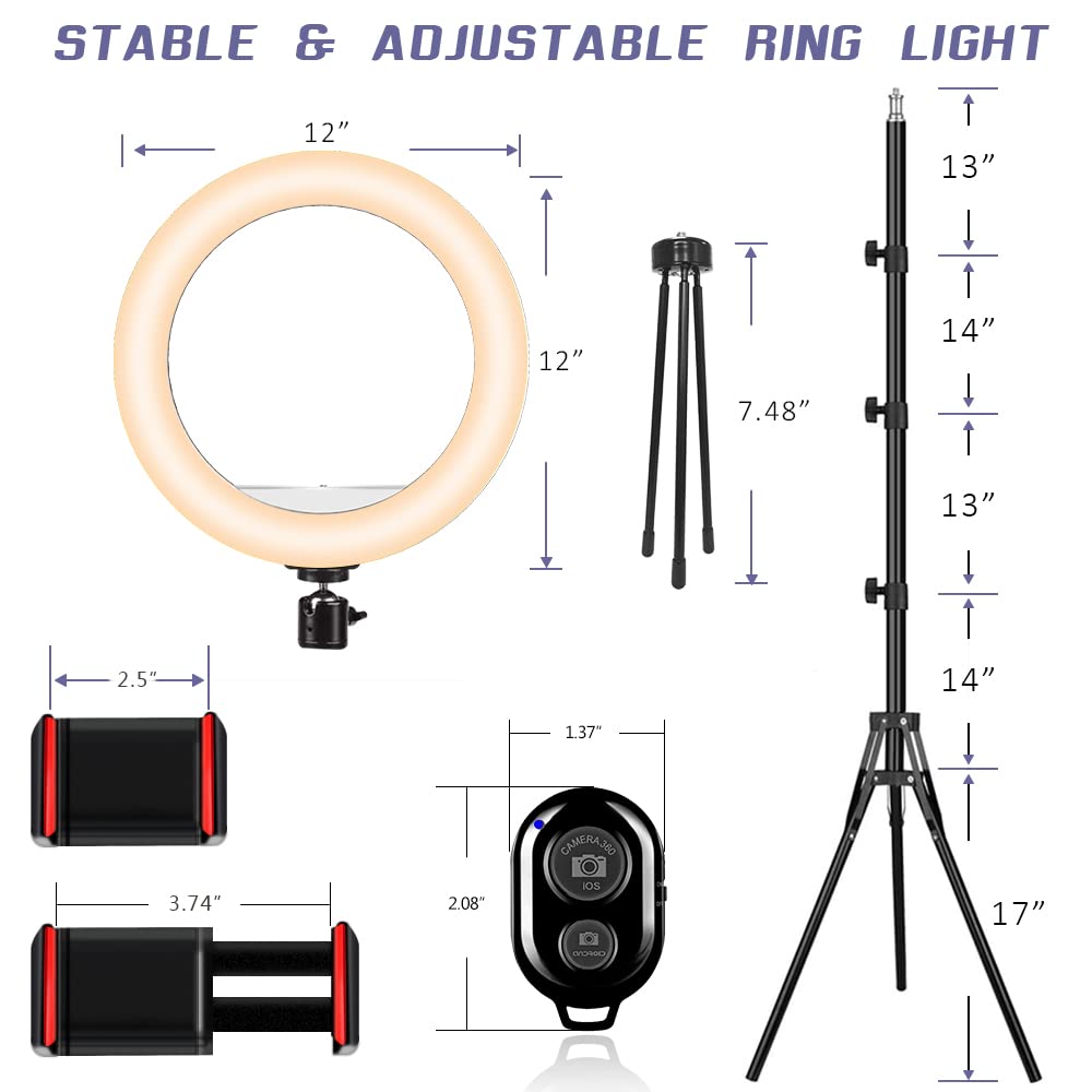 EEIEER 12" RGB Ring Light with Stand, video conference lighting, Dimmable Circle Light, Flash Light with Cell Phone Holder Desktop for Live Stream/Makeup/Video/Photography