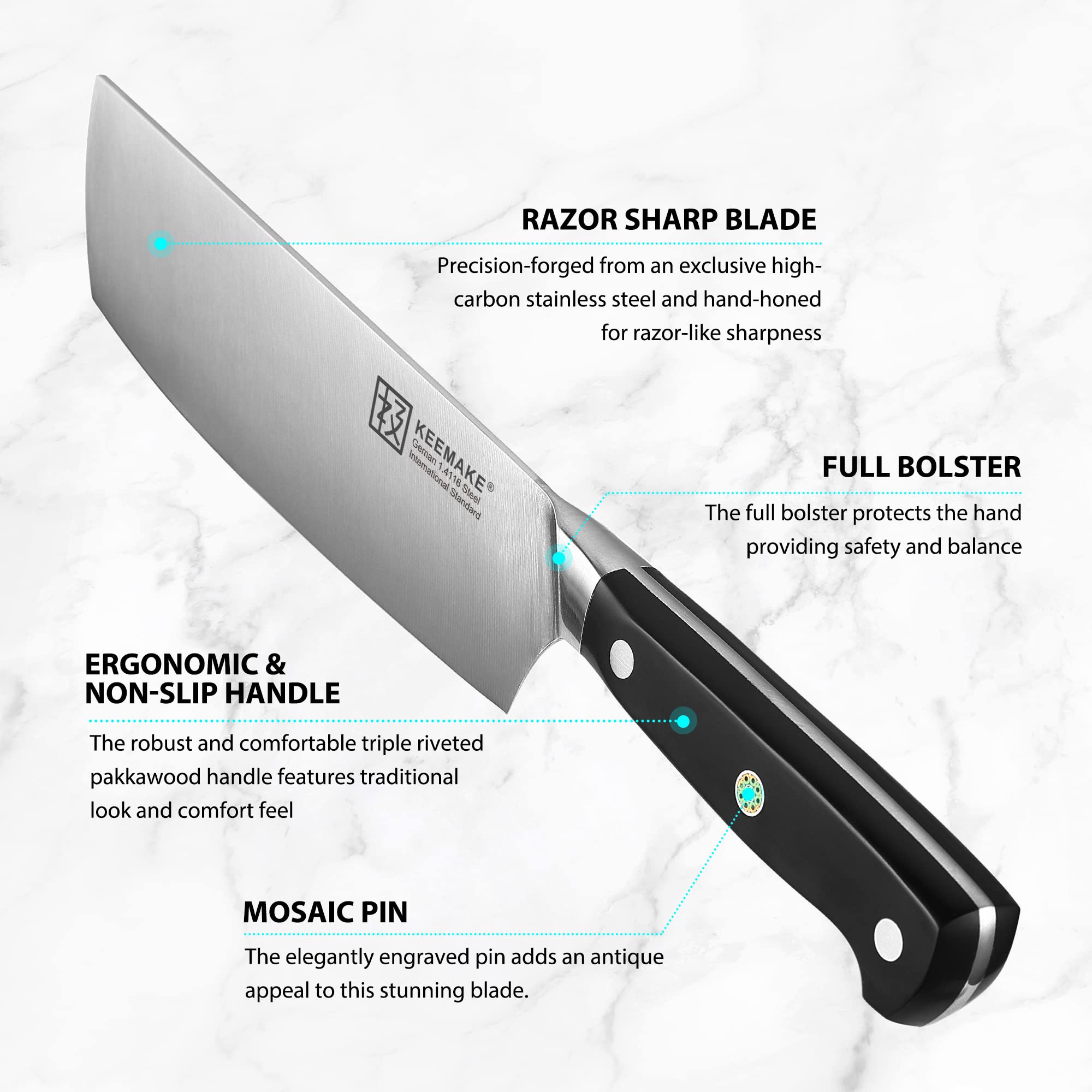 KEEMAKE 7 inch Nakiri Knife Japanese Chef Knife, Asian Vegetable Cleaver Kitchen Knife, German High Carbon Stainless Steel Usuba Knife, Multipurpose Kitchen Knife with Pakkawood Handle