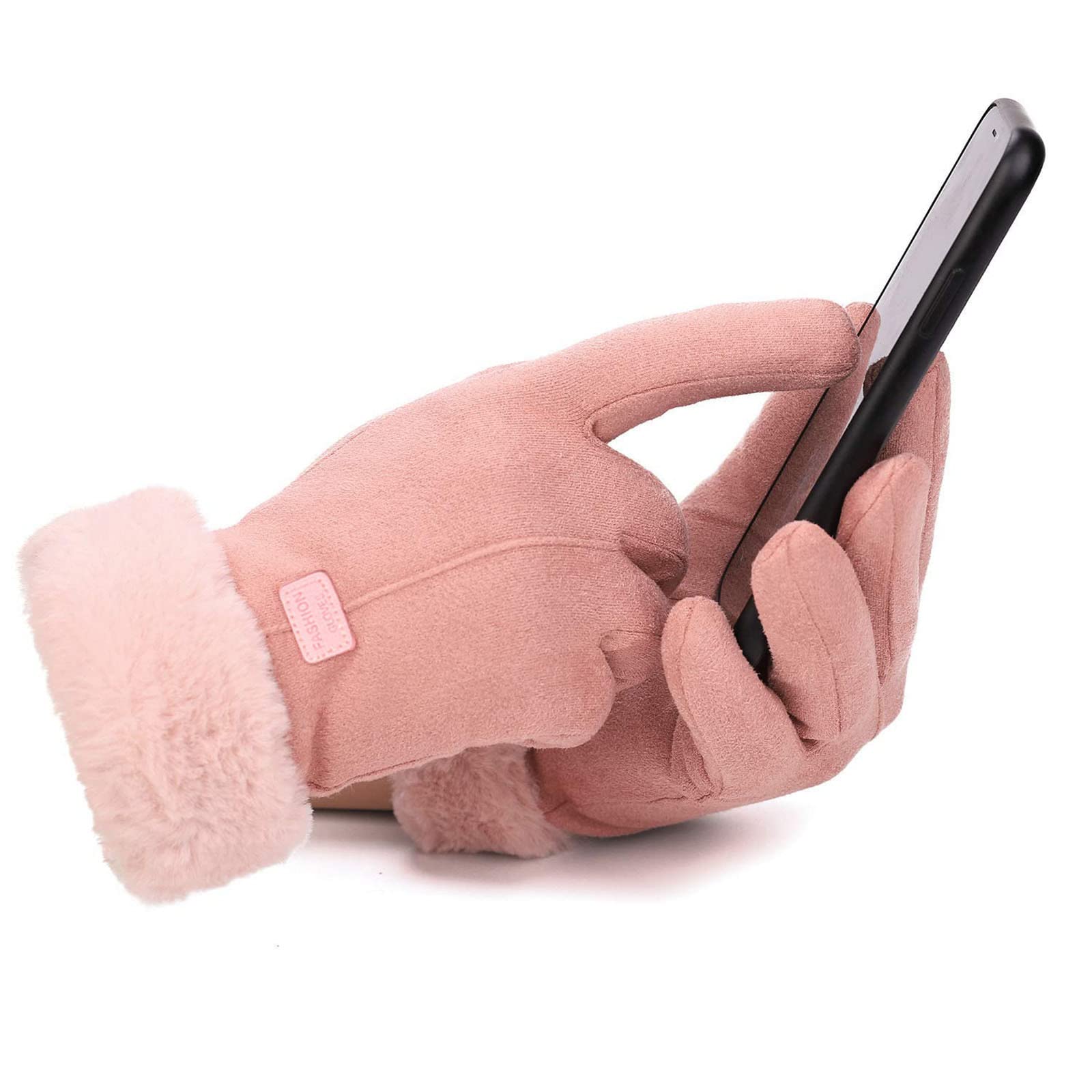 Gloves For Women Gloves Warm Thermal Cable Women Elastic Touchscreen Knit Winter For Driving Leather (Pink, One Size)