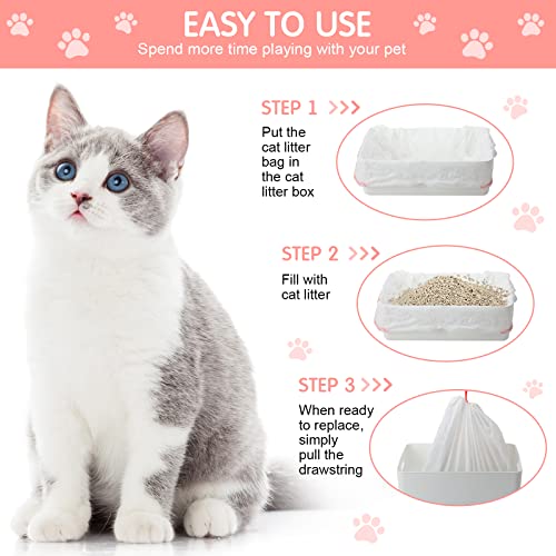 Thenshop 60 Count Litter Box Liners 36'' x 18'' Jumbo Cat Pan Liners Drawstring Cat Supplies Extra Large Disposable Cat Litter Bags Cat Box Liners for Trash Waste Easy Cleaning Litterbox Tidy()