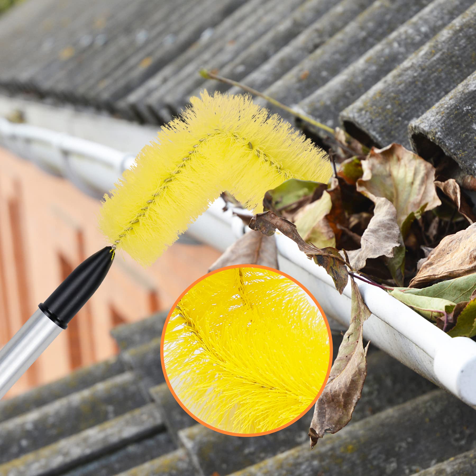 GCGOODS Gutter Cleaning Brush, Upgraded Gutter Guard Cleaner Tool with 5.5 Ft Telescopic Pole & Easy Adjustable Angle of Brush, Clean Leaves and Debris from The Ground