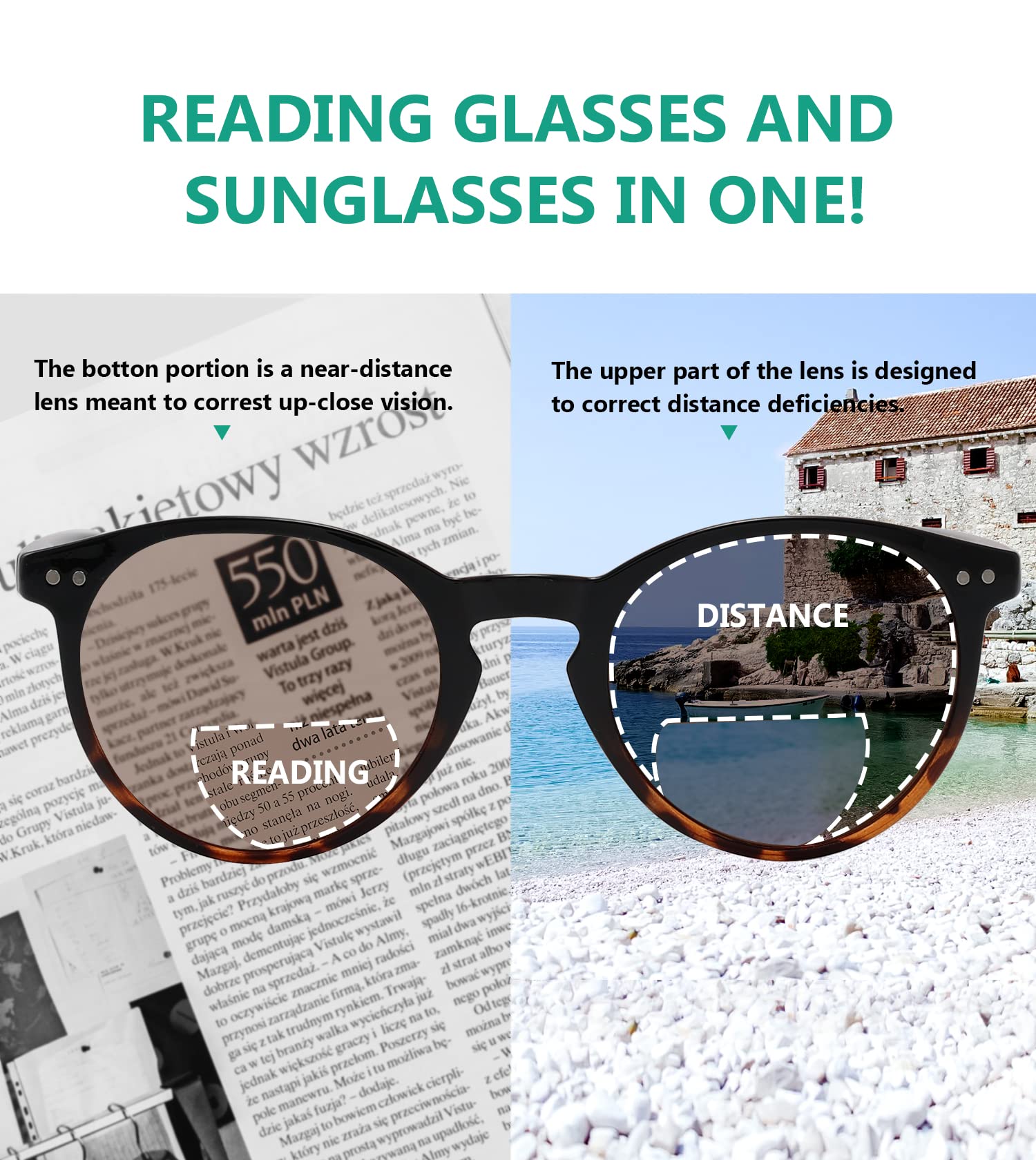 Eyekepper Key Hole Style Spring-Hinged Round Bifocal Sunglasses Sunshine Readers Black-Tortoise +2.5