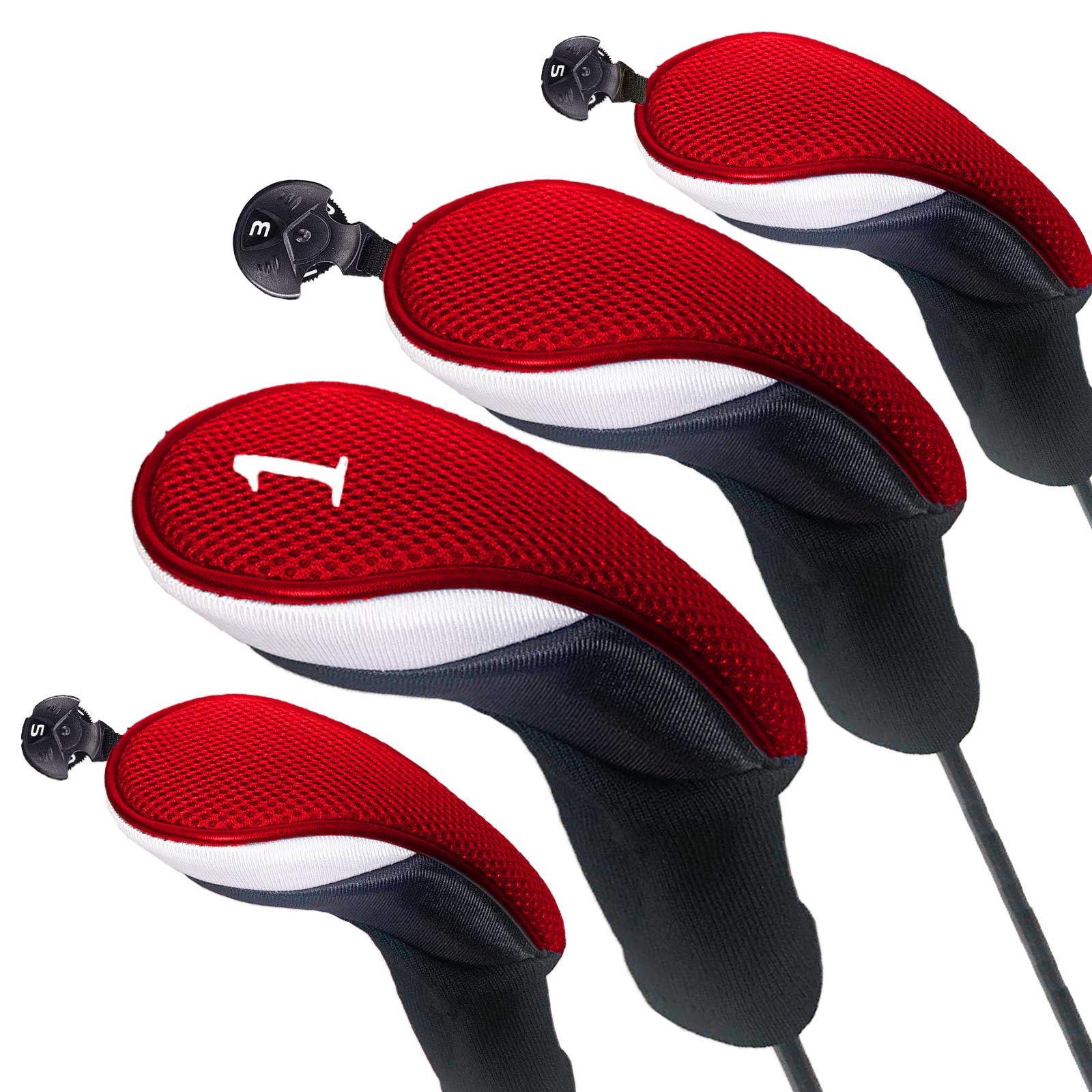 FINGER TEN Golf Club Head Covers Woods Driver Fairway Hybrid 3/4/5 Set, Headcovers Men 1 3 5 7 X Interchangeable Number Tag, Fit All Wood Clubs (4 Pack-Red(1D+1F+2H))