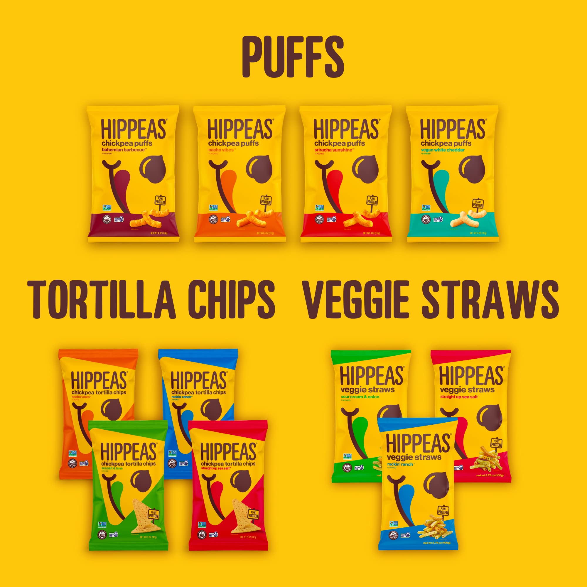 Hippeas Organic Chickpea Puffs, Vegan White Cheddar, 4 Ounce (Pack of 6), 4g Protein, 3g Fiber, Vegan, Gluten-Free, Crunchy, Plant Protein Snacks